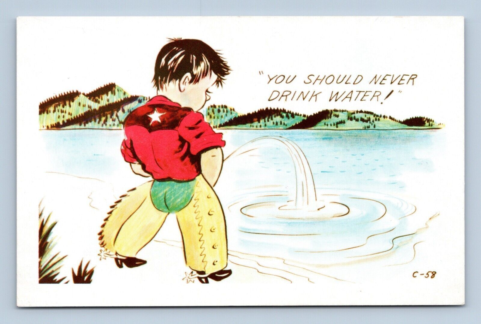 Comic Never Drink Water Because There is Pee in It UNP Chrome Postcard ...