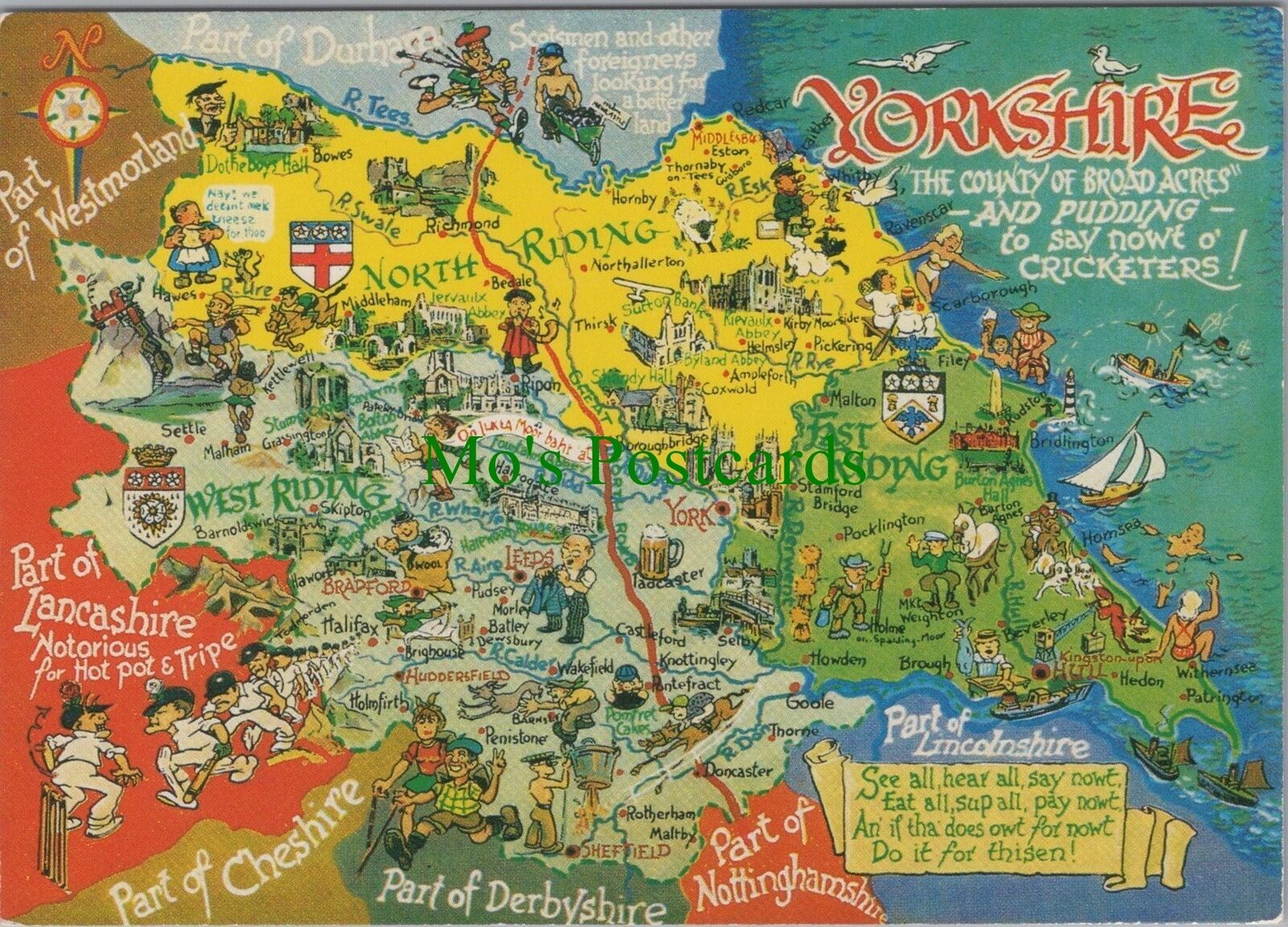 Cartography Postcard - Map of Yorkshire, North, West & East Riding Ref ...