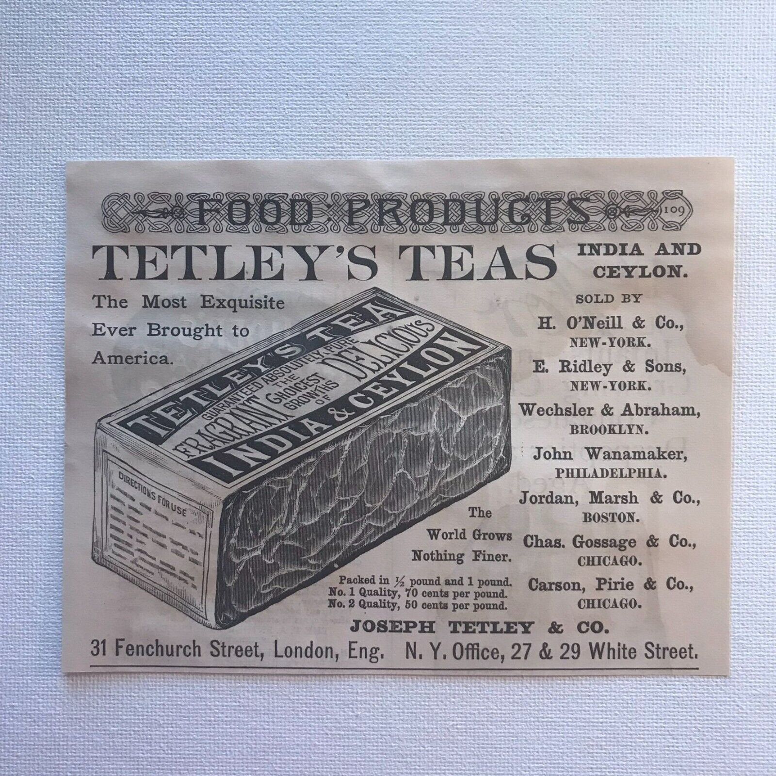 1880s-90s Tetley's Teas Joseph Tetley & Co. Victorian Print Ad / 2V1-67 ...