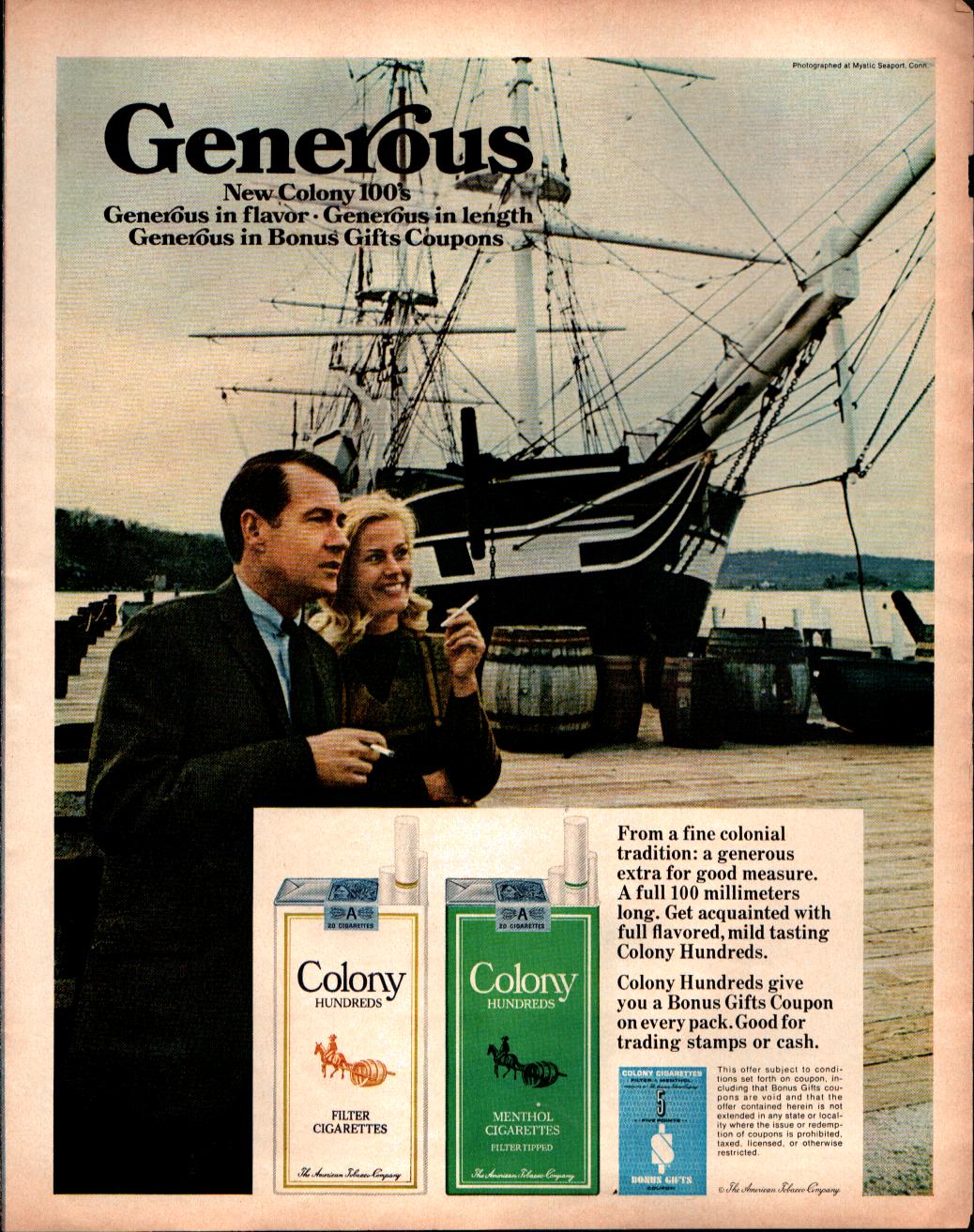 1967 Colony Cigarettes Old Sailing Ship Windjammer Vintage Print Ad 771 ...