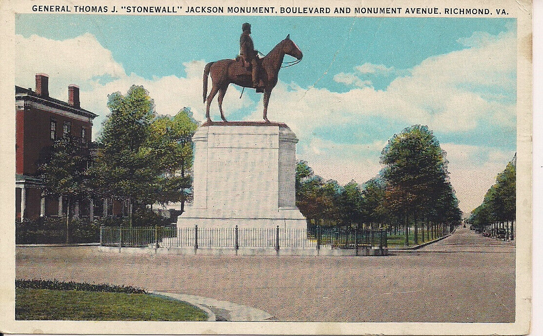 Richmond VA, Stonewall Jackson, Confederate Monument, Civil War, 1915 ...
