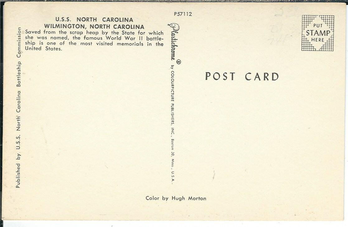 BA-014 - U.S.S. North Carolina, Wilmington, NC, Battleship, 1950's-60's ...