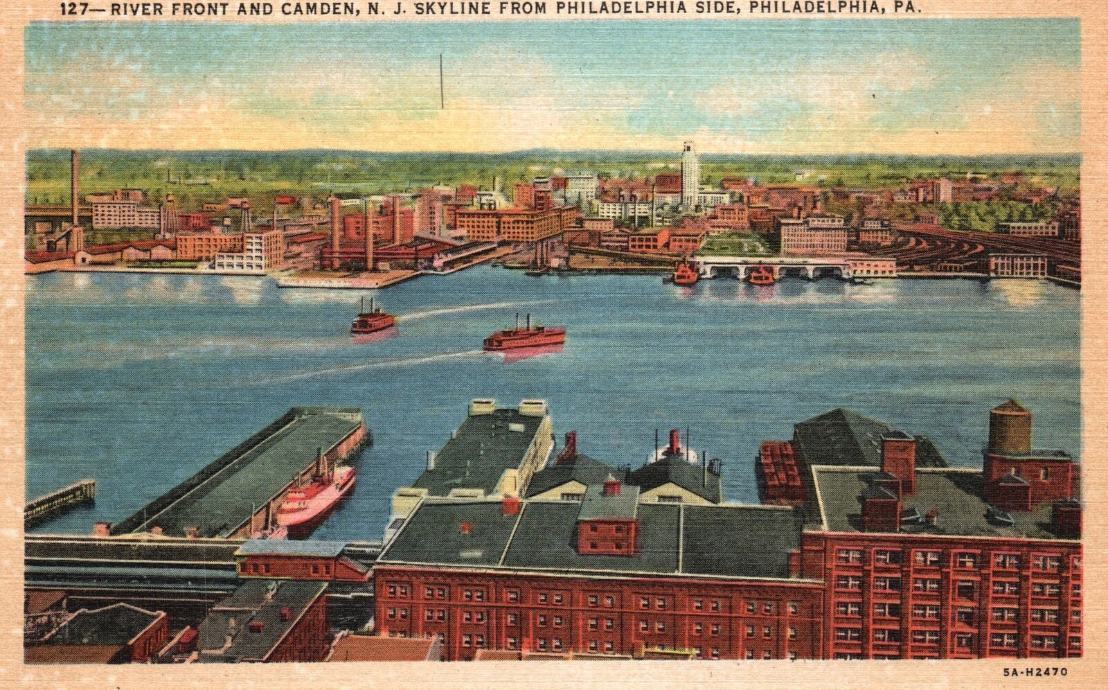 Vintage Postcard Riverfront Skyline Philadelphia Side Philadelphia ...