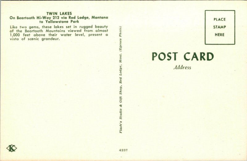 Vtg 1950s Twin Lakes Beartooth Highway Yellowstone Red Lodge Montana MT ...