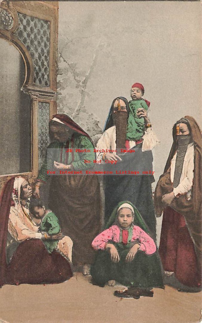Egypt Arabian Women in Native Ethnic Costume with Children, Rotograph ...
