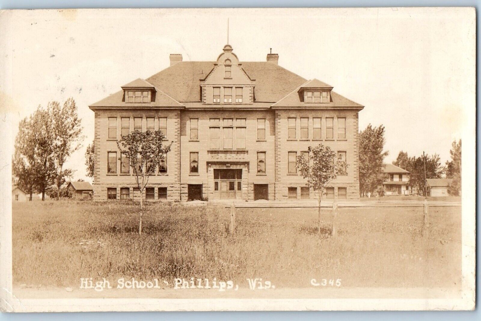 Phillips Wisconsin WI Postcard RPPC Photo High School Building Campus ...