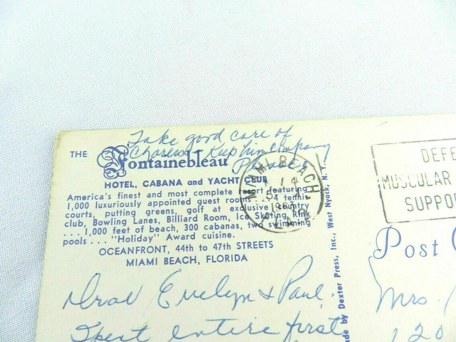Vintage Postcard Florida FL Miami Beach Fontainebleau Hotel Cabana ...