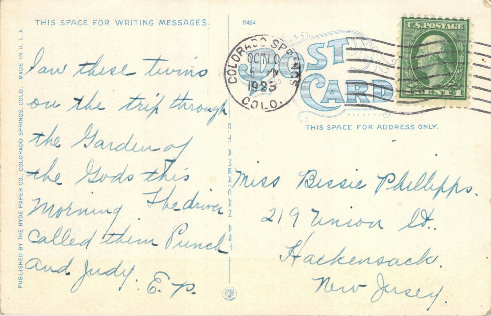 Siamese Twins Hyde Postcard Rock Pillars Formation Garden Of The Gods ...
