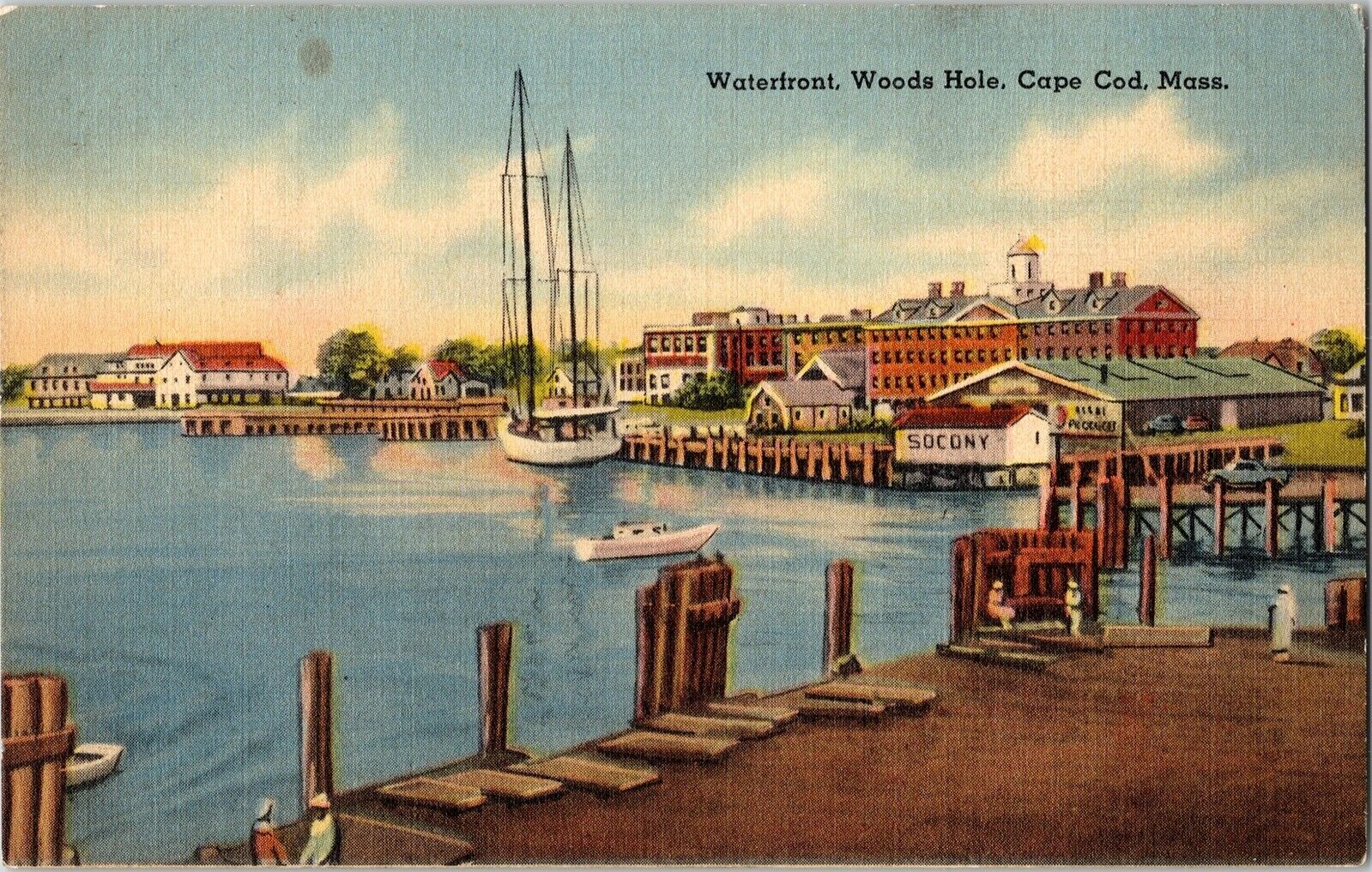Waterfront Woods Hole Cape Cod Mass Flag Tichnor Views Vintage Postcard ...