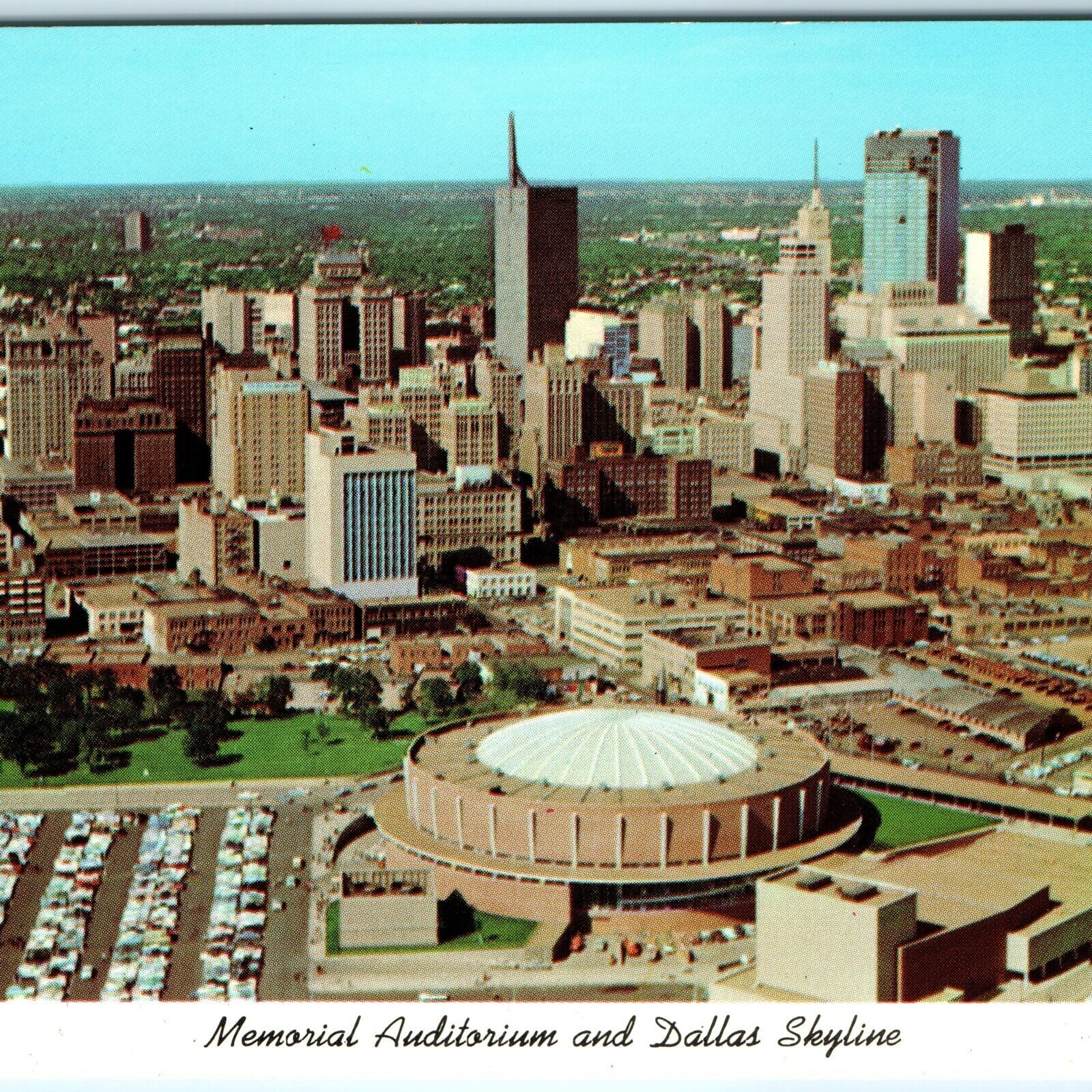 c1940s Dallas, TX Memorial Auditorium Skyline Downtown Birds Eye Chrome ...