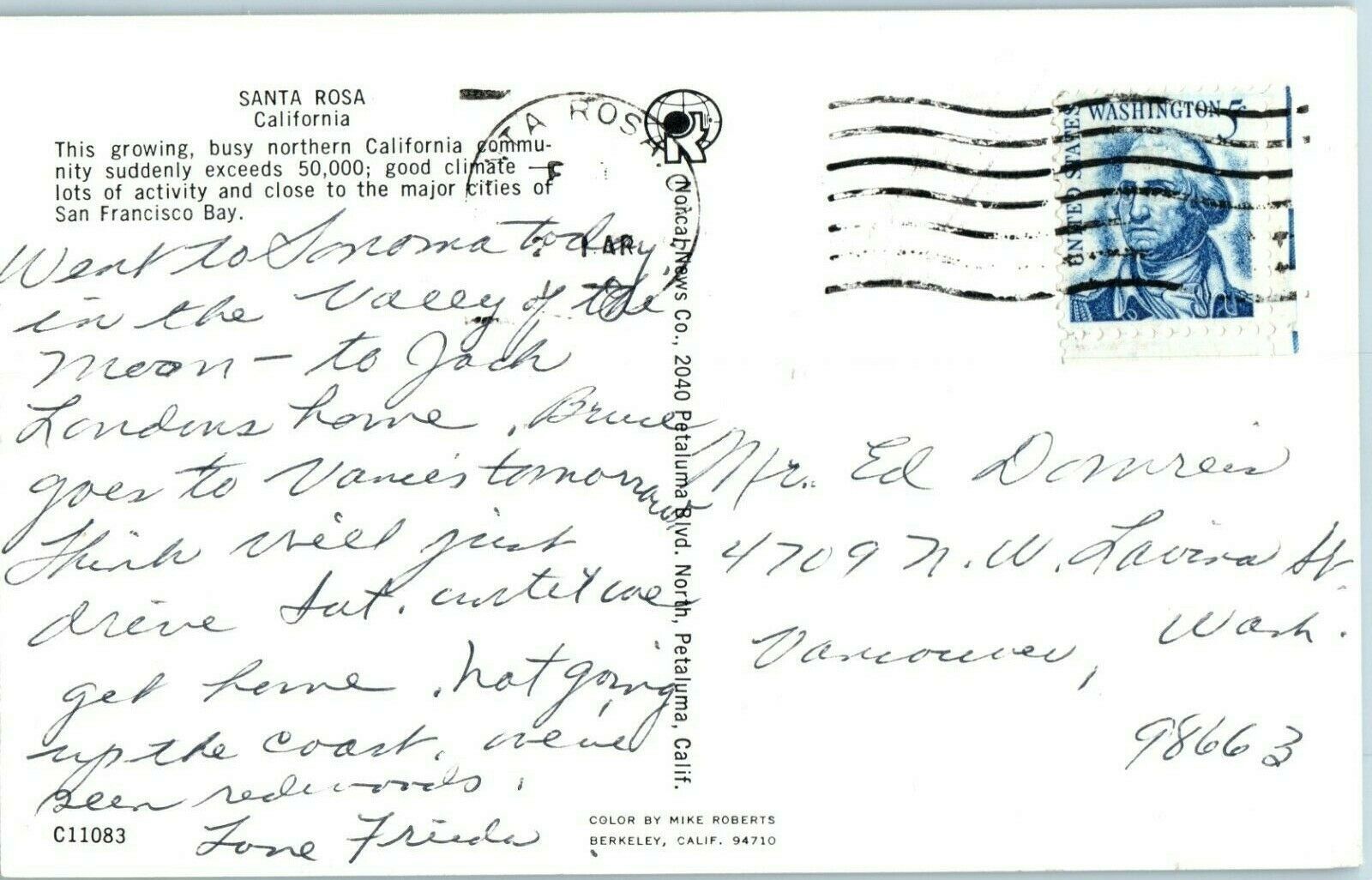 Aerial View Postcard Santa Rosa California Postmarked 1960s | United ...