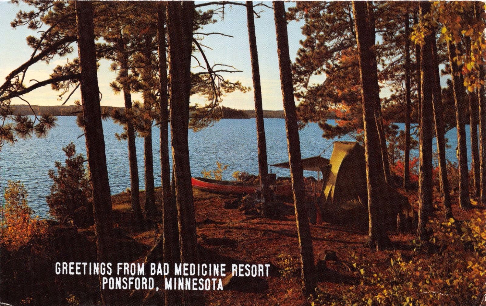 Ponsford Minnesota BAD Medicine Resort Campsite~Greetings Postcard 1964 ...
