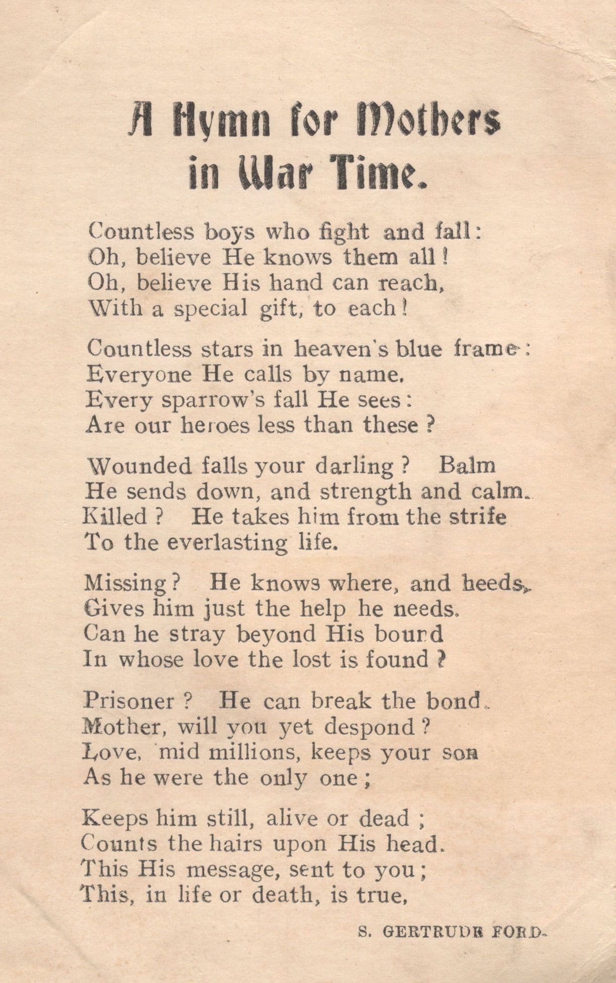 WW1 Mothers War Time Prayer Hymn Old Military Postcard | Topics ...