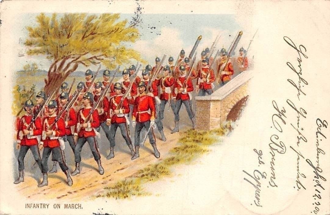 Military Infantry on March, Rifles, Militaria Patriotic Uniforms 1900 ...