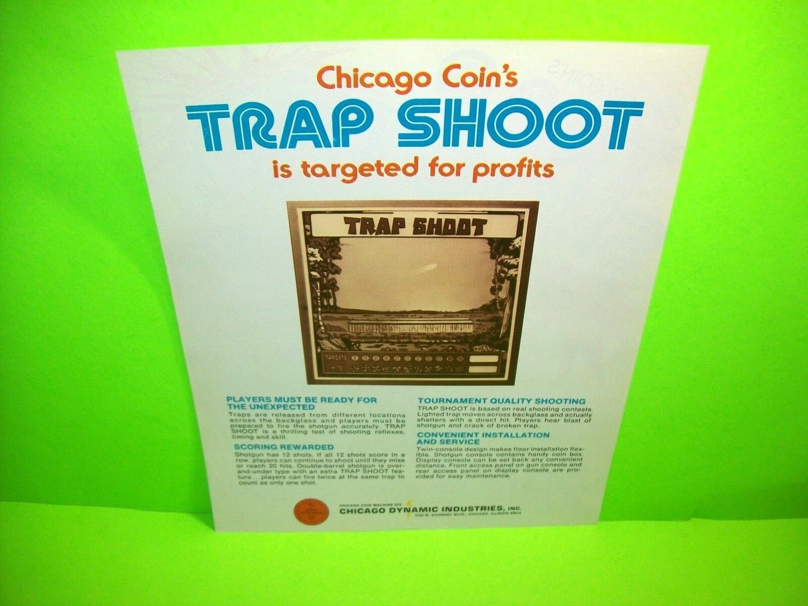 Trap Shoot 1974 Original NOS Arcade Game Flyer Rifle Gun Shooter ...