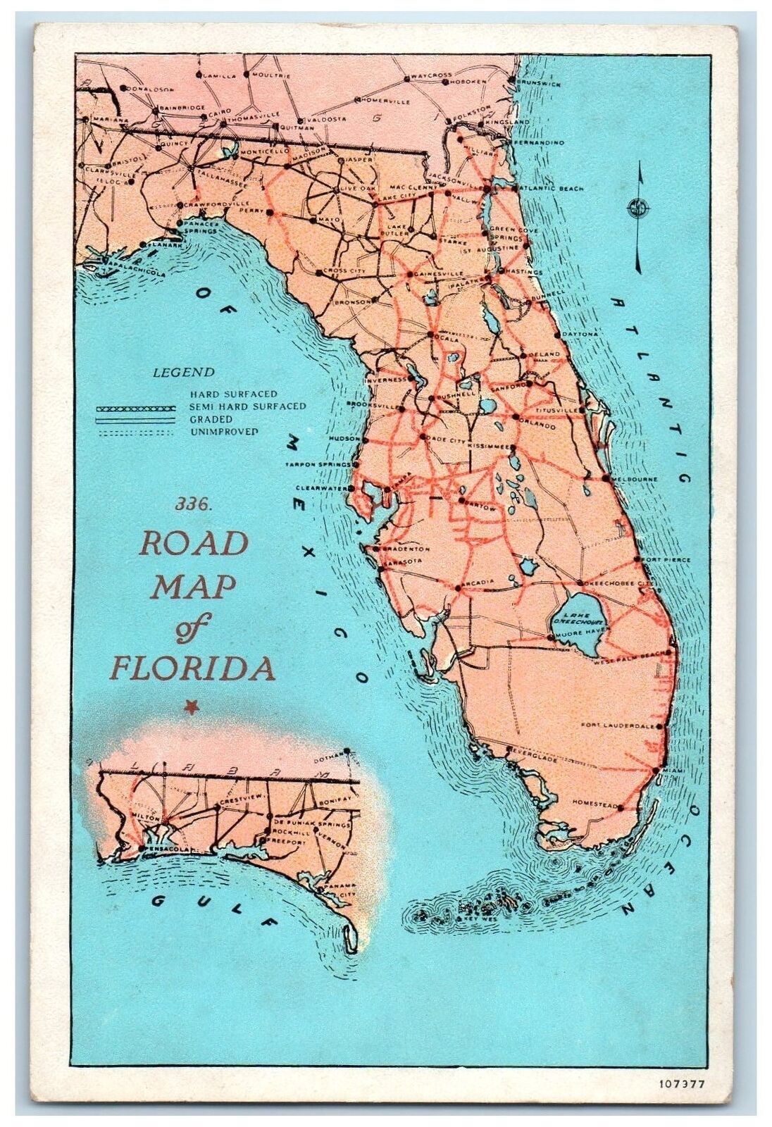 c1950's Road Map Of Florida Travel Guide Route Places Destination ...