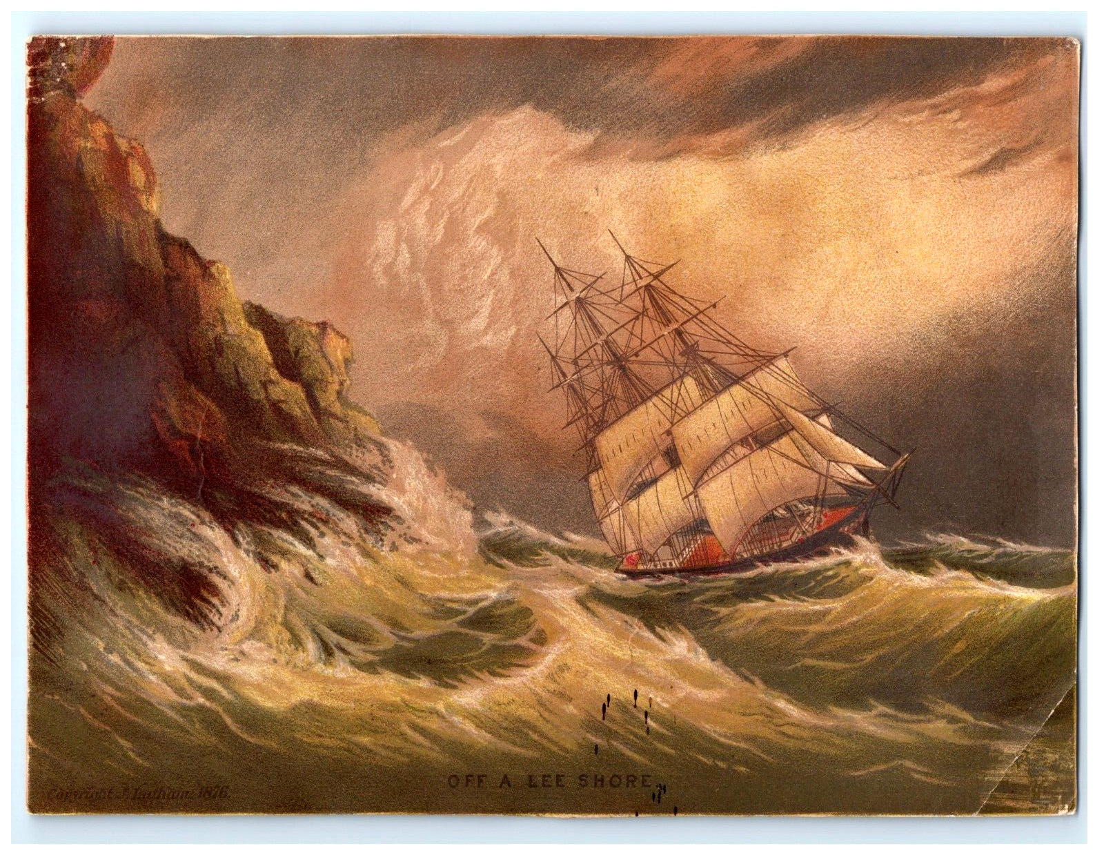 1876 Victorian Trade Card Sailing Ship Off A Lee Shore Seas Rocks #6E ...