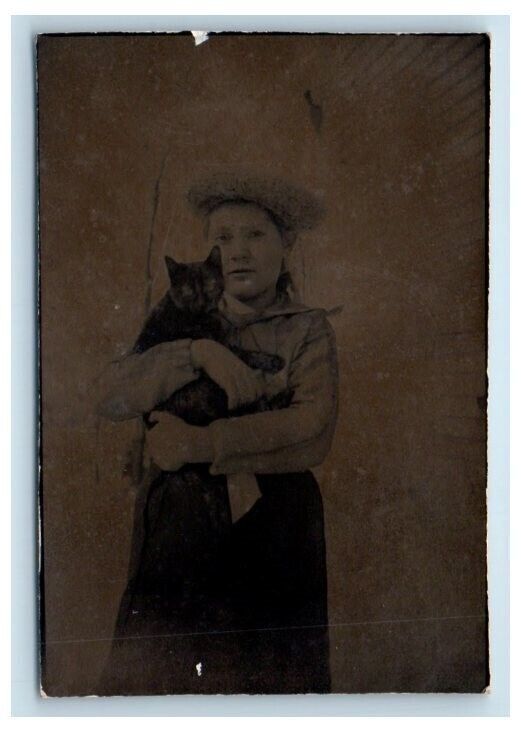1911 Candid Girl Black Cat Mandel Camera RPPC Posted Unposted Mini ...