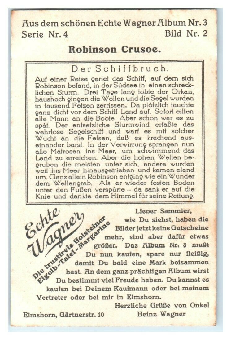 Shipwrecked, Robinson Crusoe, Echte Wagner German Trade Card *VT31P ...