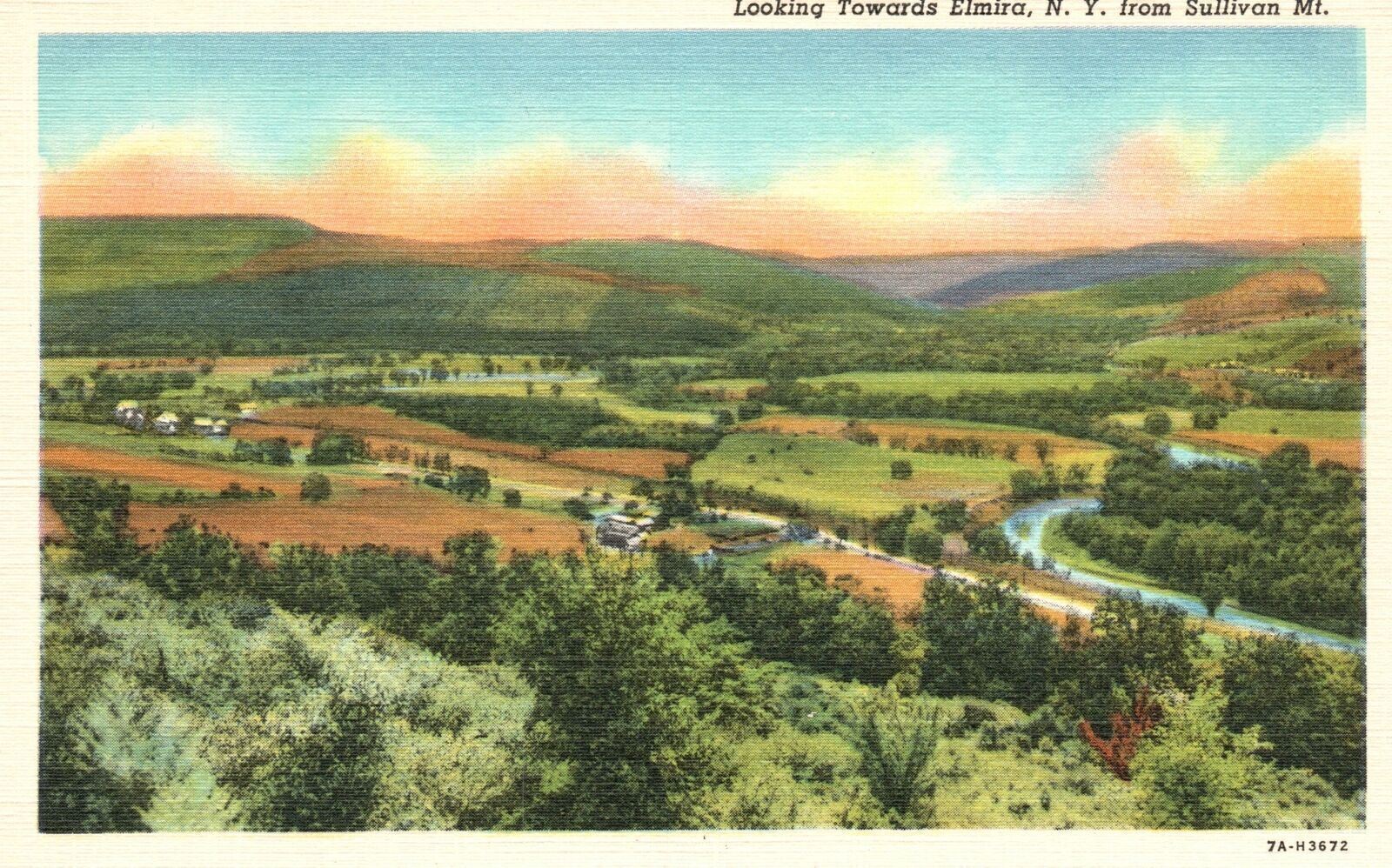 Vintage Postcard 1920's Looking Towards Elmira New York From Sullivan ...