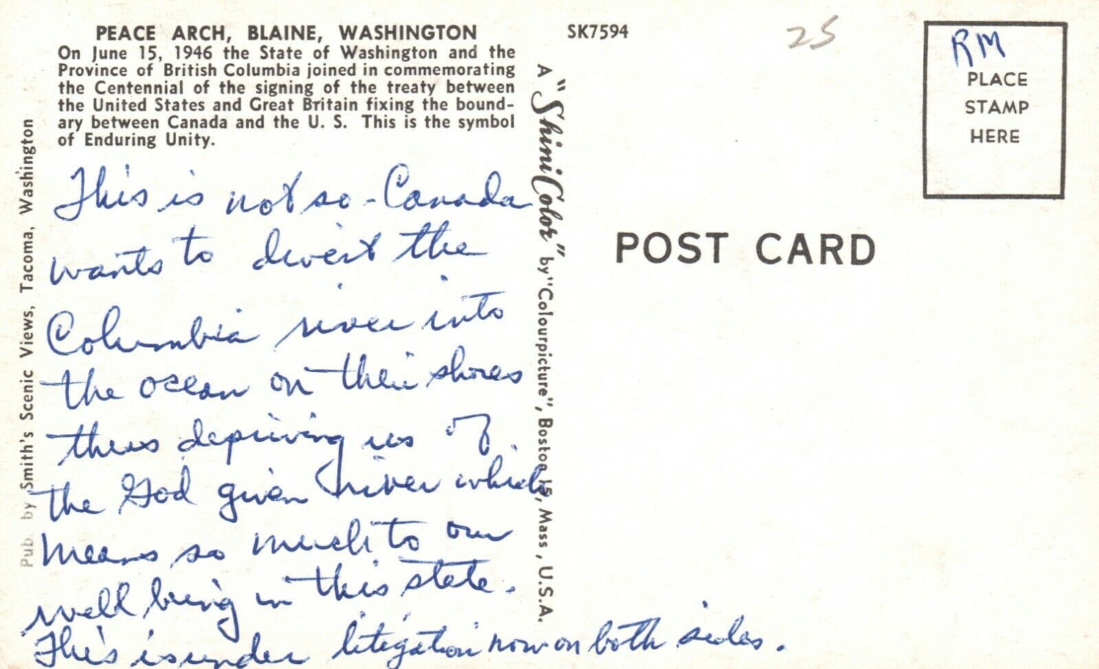 Vintage Postcard Peace Arch Blaine Washington Province of British ...