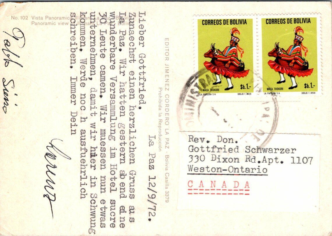 Vintage Continental Size Postcard Aerial View of LA PAZ Bolivia Mailed ...