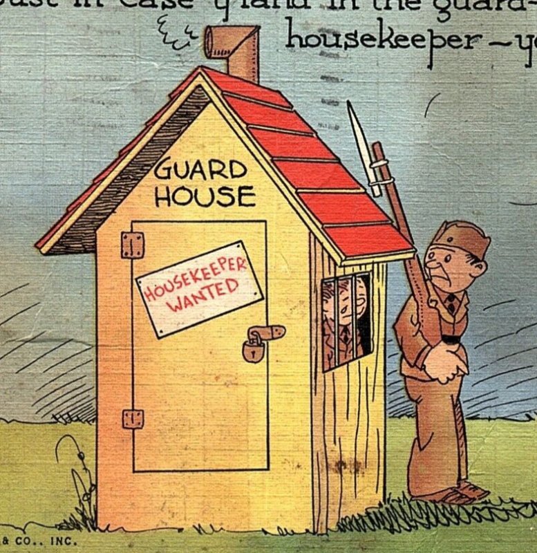 1945 Wwii Comical U.S. Army Soldier in the Guard-House Linen Postcard ...