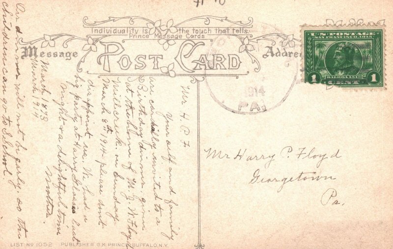 Vintage Postcard 1914 Greetings Messages Landscape Yellow Leaves Nice ...