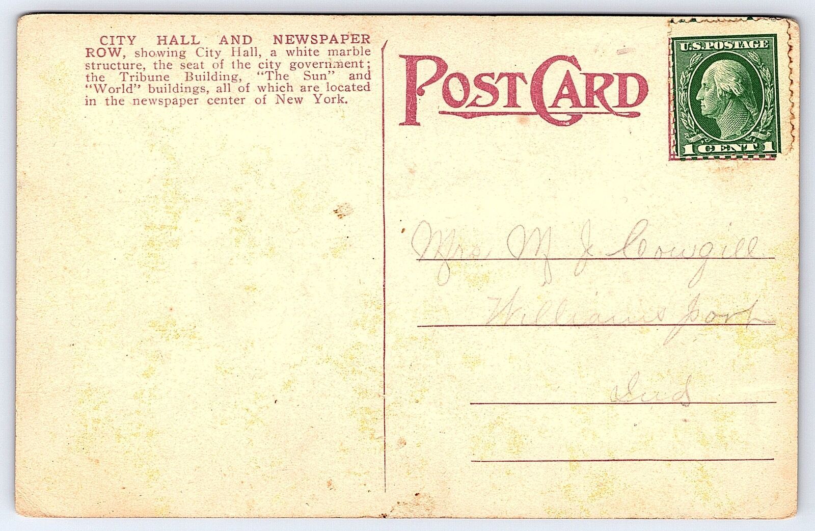 Vintage Postcard City Hall and Newspaper Row Government Buildings New ...