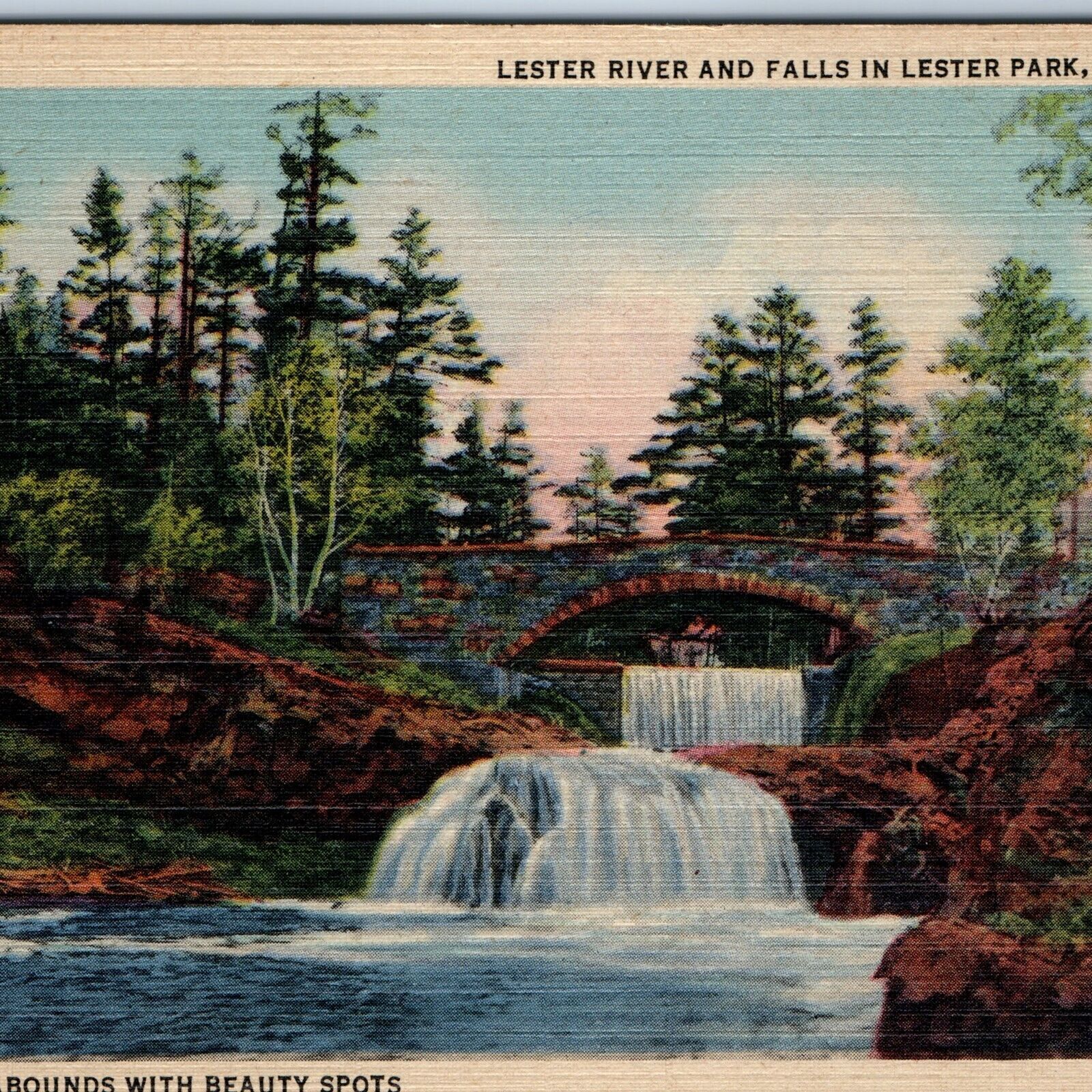 1937 Duluth, Minn. Lester River Falls Waterfall Bridge Park Nature ...
