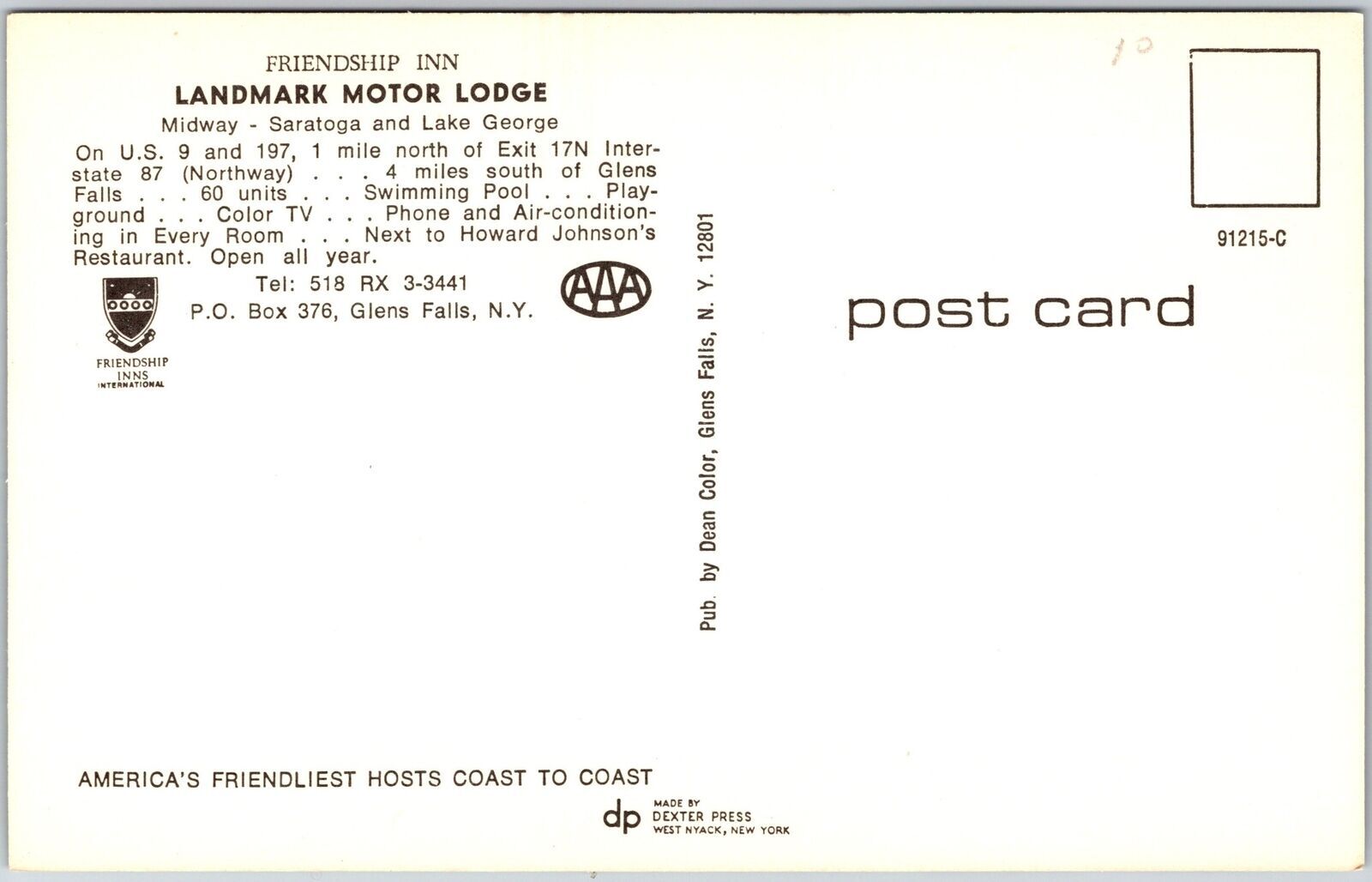 Friendship Inn Motor Lodge Midway Saratoga & Lake George Glens Falls NY ...