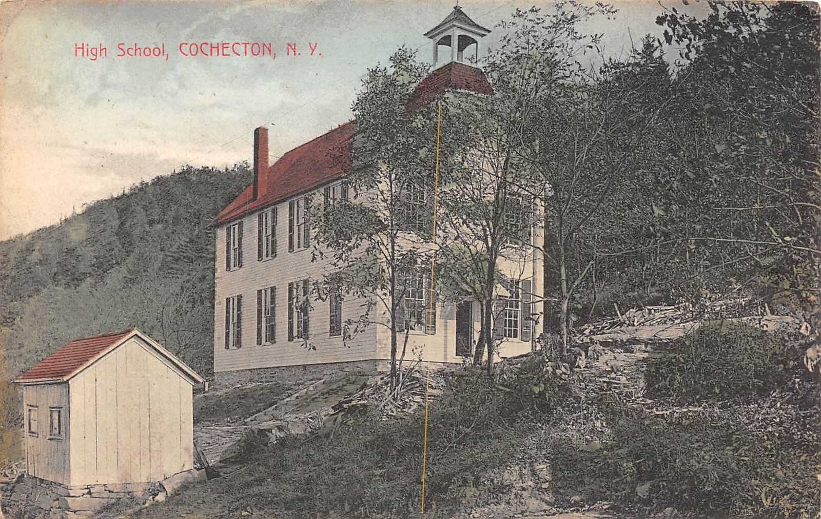 Cochecton New York High School Building, Color Lithograph Vintage ...