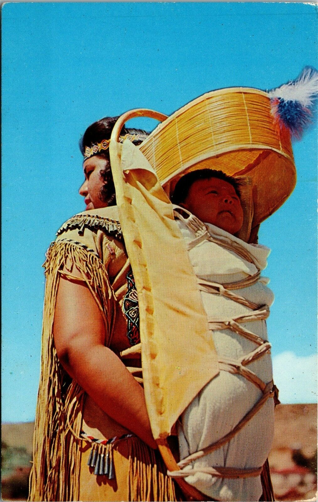 Vtg Indian Mother Child Sun Shaded Cradle Board A WEE T SAAL Papoose ...