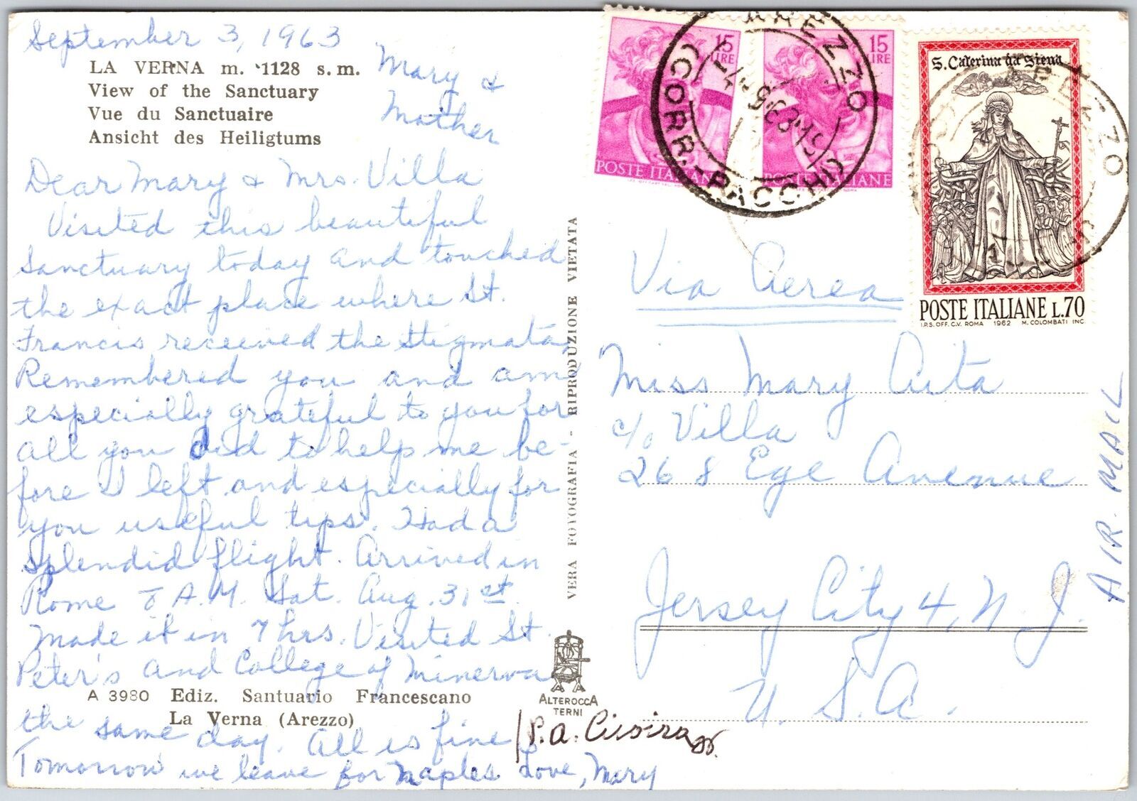 La Verna Veduta Del Santuario Mountain Italy Real Photo RPPC Postcard ...