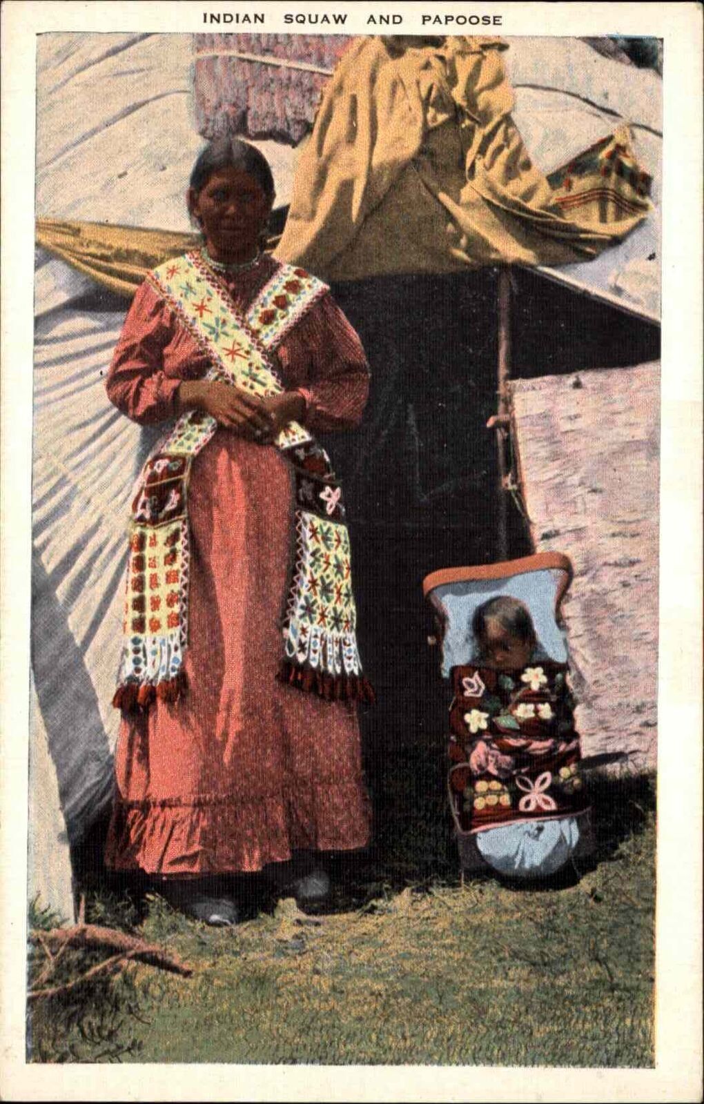 Native American Indigenous Indian Woman and Papoose Vintage Postcard ...