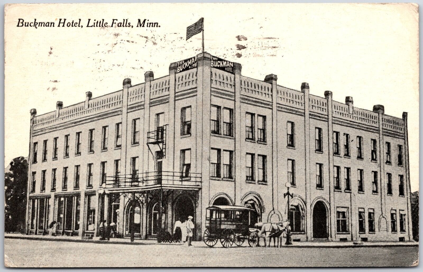 1919 Buckman Hotel Little Falls Minnesota MN Street Horse Buggy Posted ...