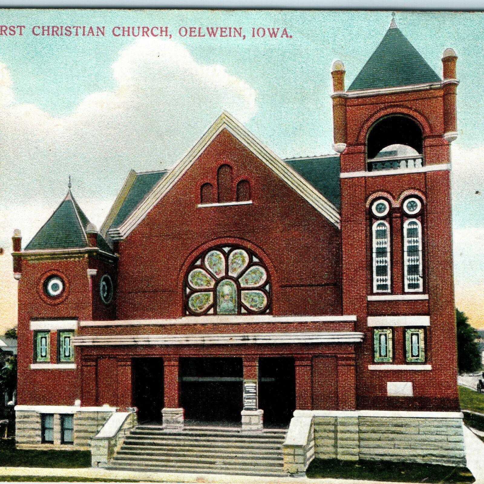 c1910s Oelwein IA First Christian Church Litho Photo Postcard Horse ...