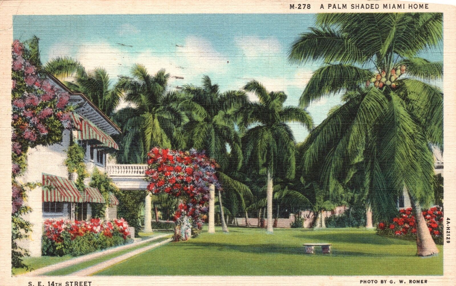 Vintage Postcard 1936 A Palm Shaded Miami Home Miami Florida Thomas R ...