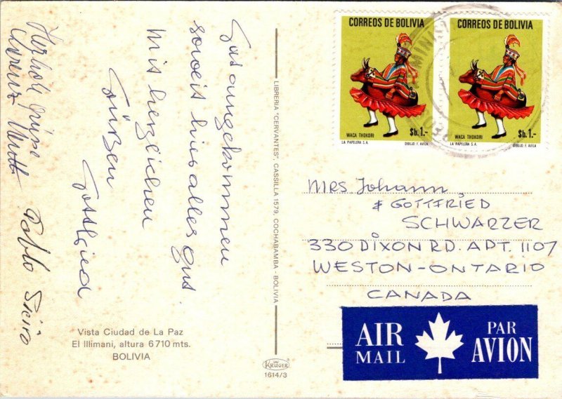 Vintage Continental Size Postcard Mid-Aerial View of LA PAZ Bolivia ...