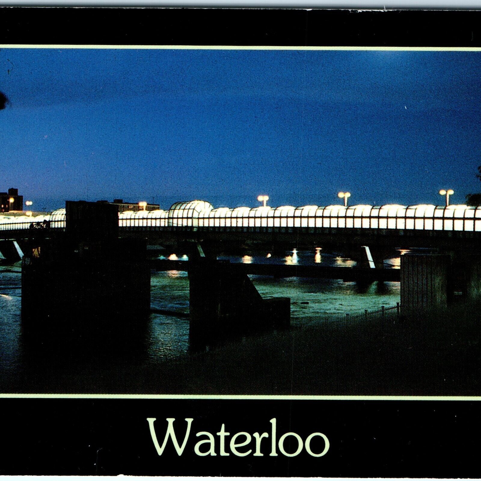 c1960s Waterloo, IA Night View 4th St Bridge ConWay Pedestrian Chrome ...