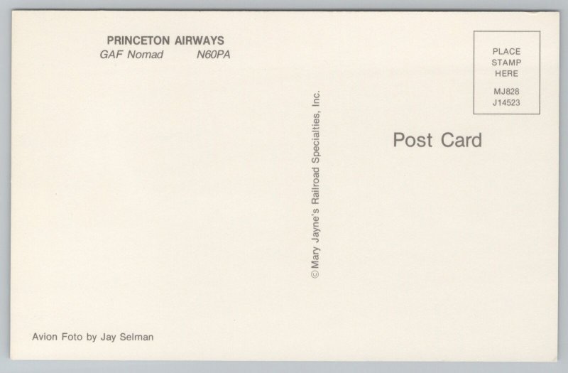 Airplane~Princeton Airway~GAF Nomad N60PA~Vintage Postcard | Other ...