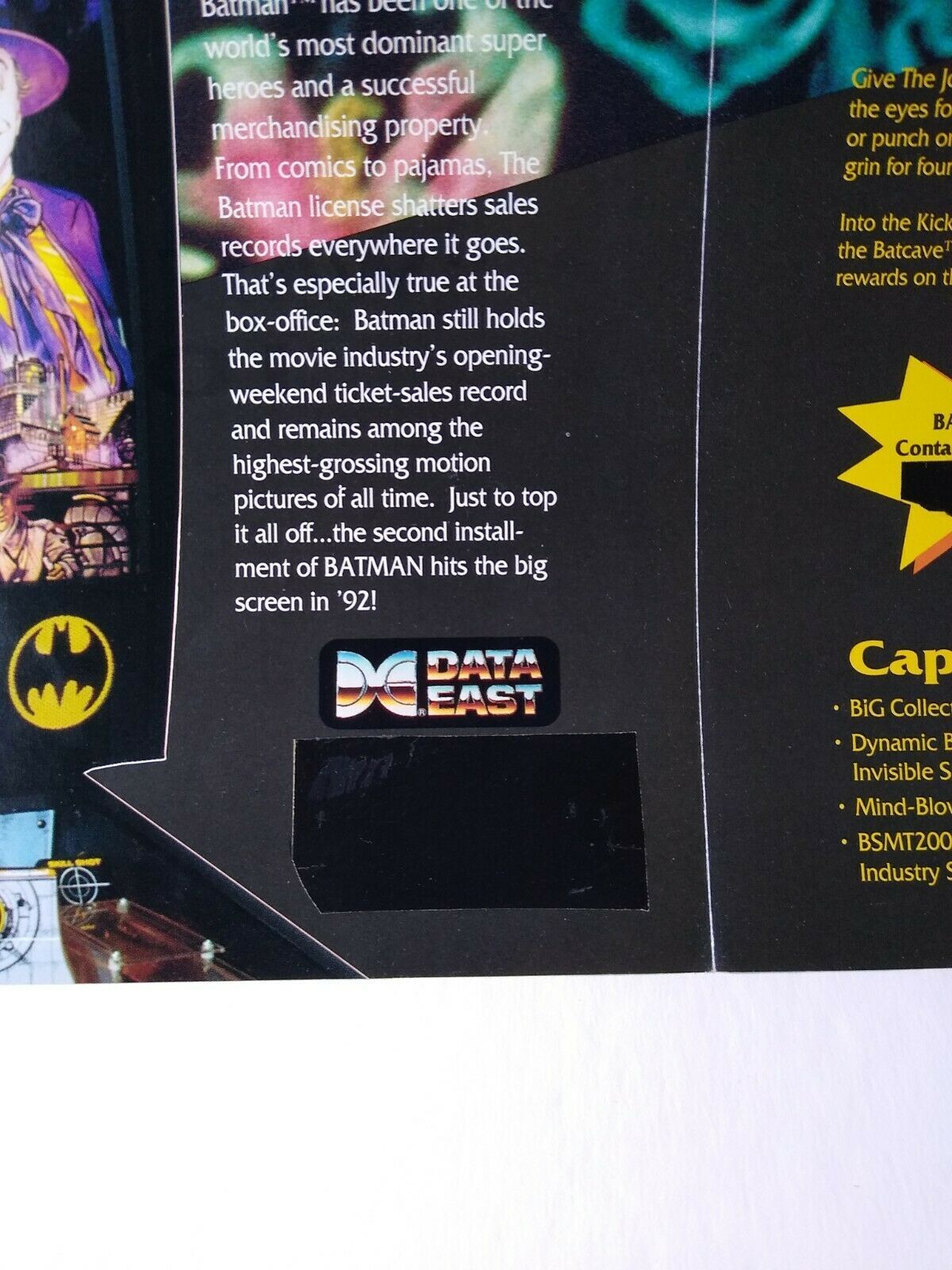 Batman Pinball Flyer Original 1991 Promo Paper Game Art Sheet Foldout ...