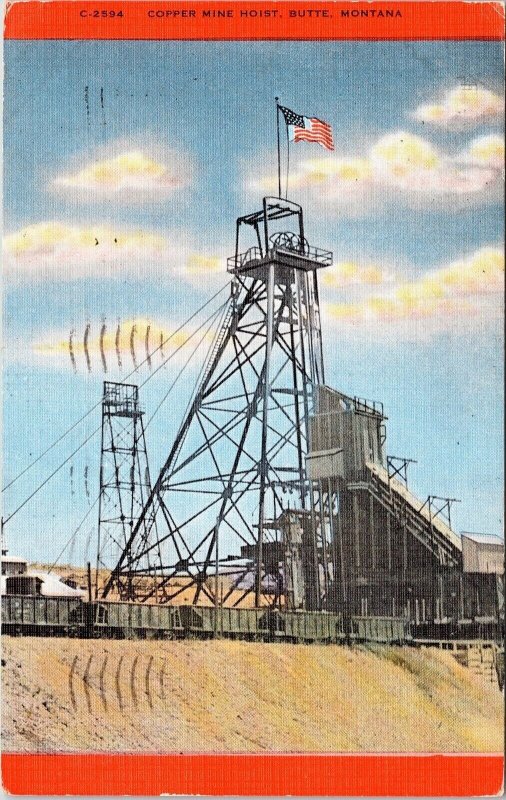 Copper Mine Hoist Butte Montana Mine Gallows Frame Towers US Flag ...