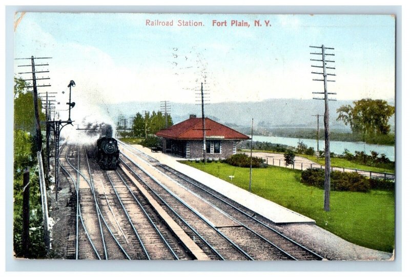1909 Railroad Train Station Depot Fort Plain New York NY Posted Antique ...
