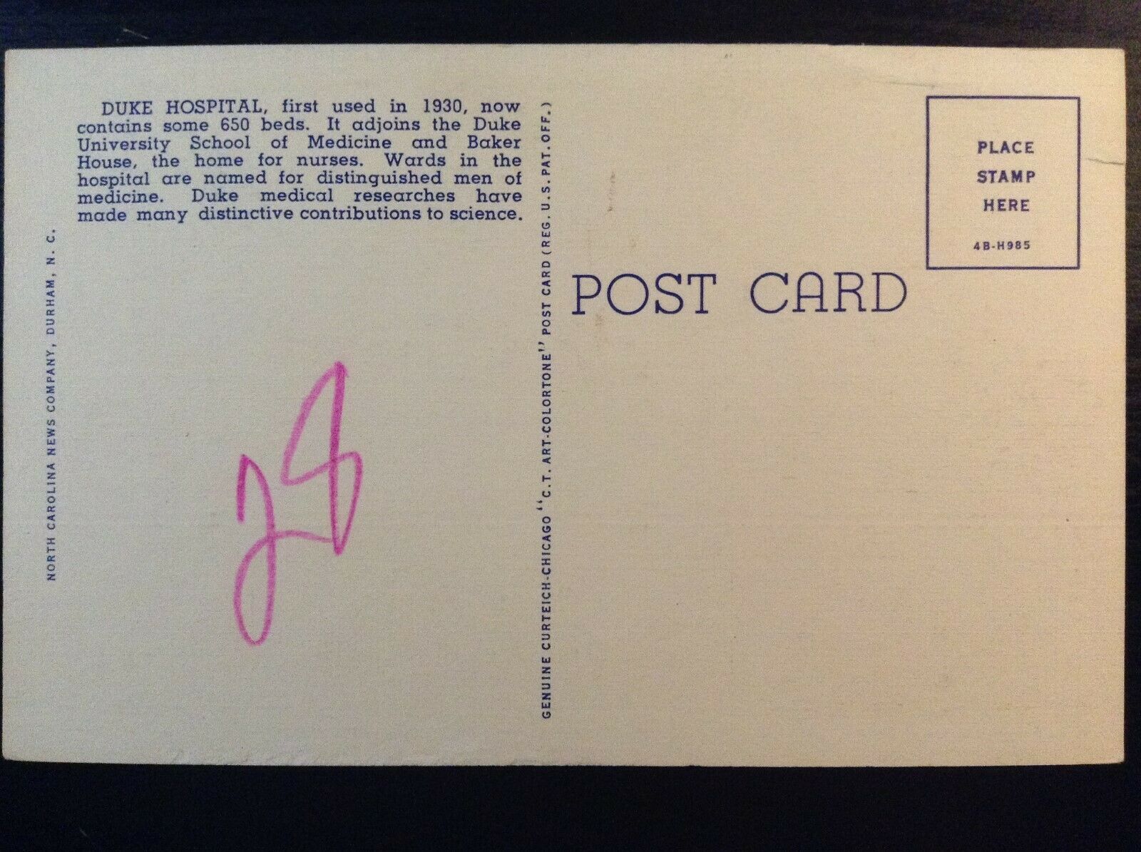 Vintage Postcard 1944 The Hospital Duke University Durham North ...