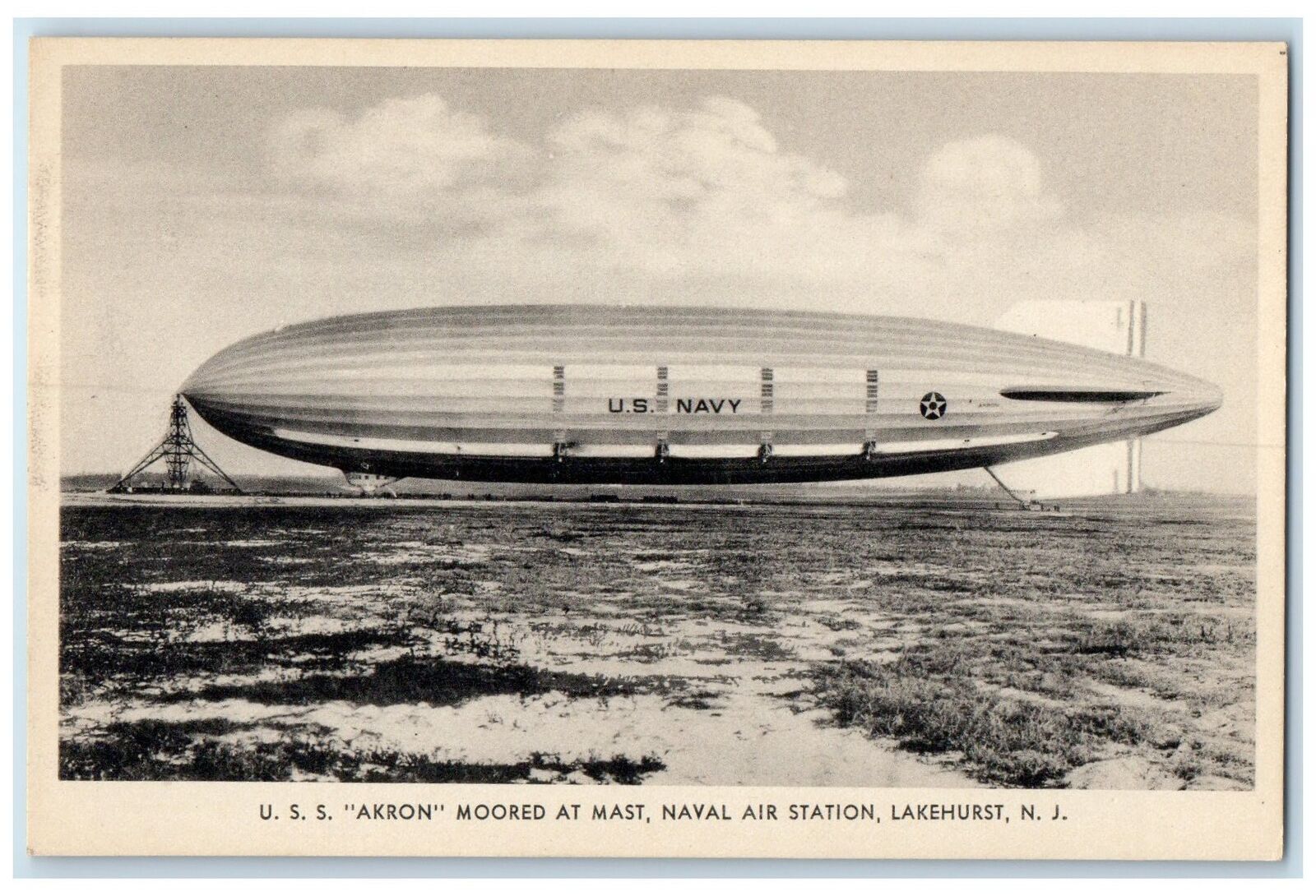 c1940s USS Akron Dirigible Airship Naval Air Station Scene Lakehurst NJ ...