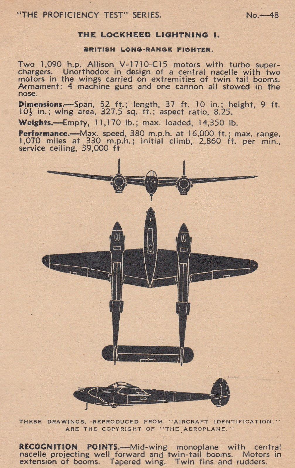 Lockheed Lightning 1 I WW2 Plane Aircraft Recognition Postcard | Topics ...