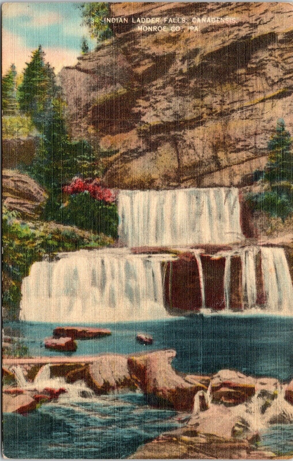 Indian Ladder Falls Canadensis Monroe CO PA Linen Postcard Waterfall ...