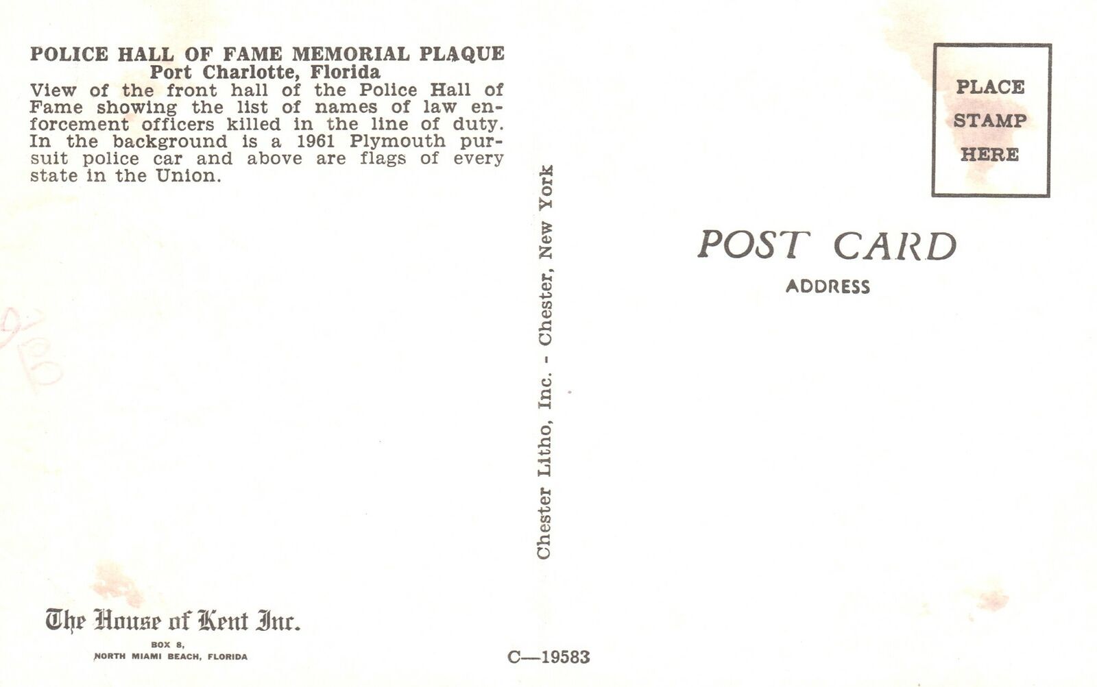Vintage Postcard Police Hall Of Fame Memorial Plaque Port Charlotte ...