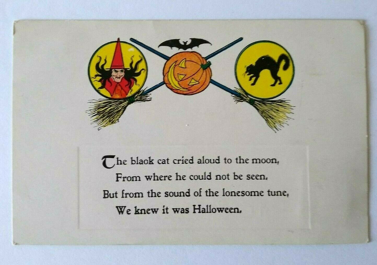 Antique Halloween Postcard Poem Gibson Witch Bat Black Cat 1912 ...